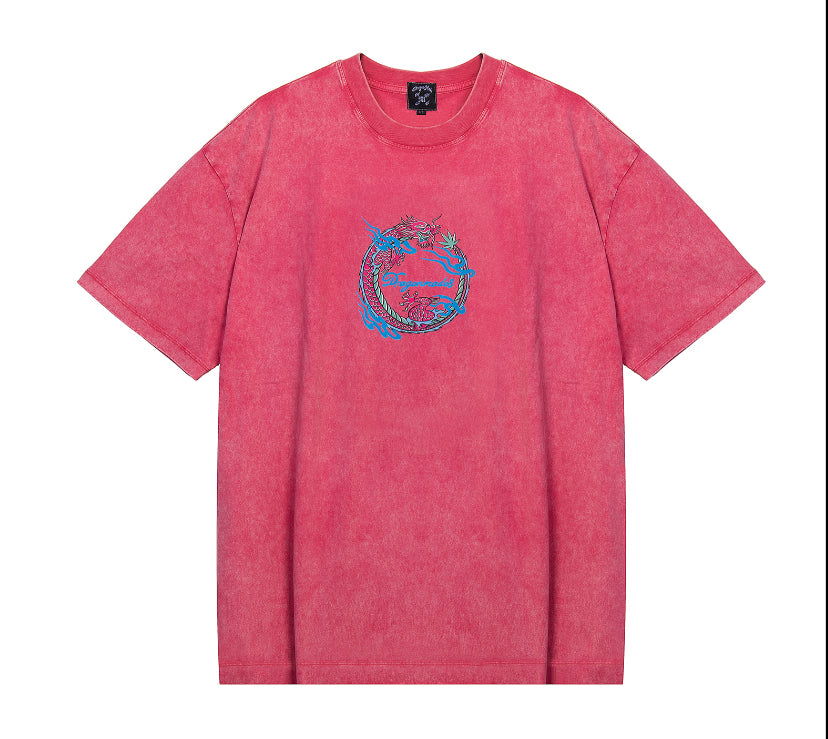 Round Logo Tee Washed Red – DRAGON MADE 8